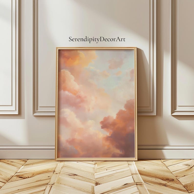 Digital Dreamy Pastel Cloud Sky Oil Painting Print| Soft Pink & Orange ...