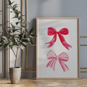 Red and Pink Bow Wall Art – Minimalist Matte Poster, Coquette Aesthetic ...