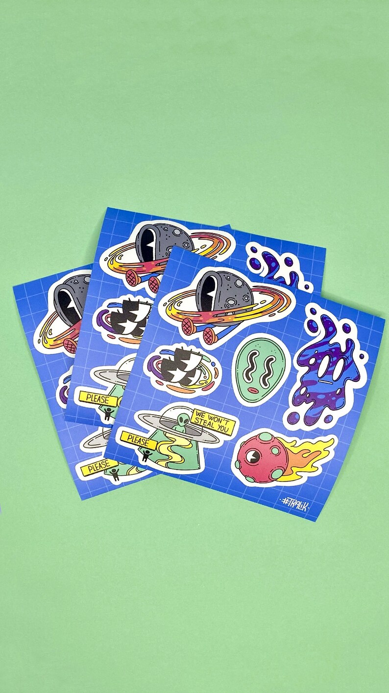 Cool Stickers With Ufo Aliens Space Eyes Universe Steal Moon Vintage ...