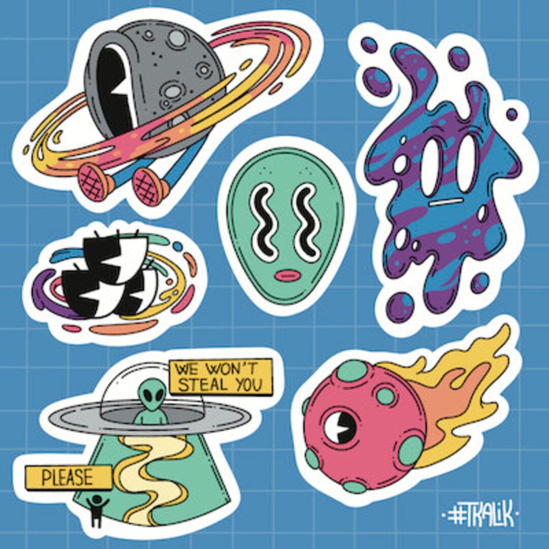Cool Stickers With Ufo Aliens Space Eyes Universe Steal Moon Vintage ...