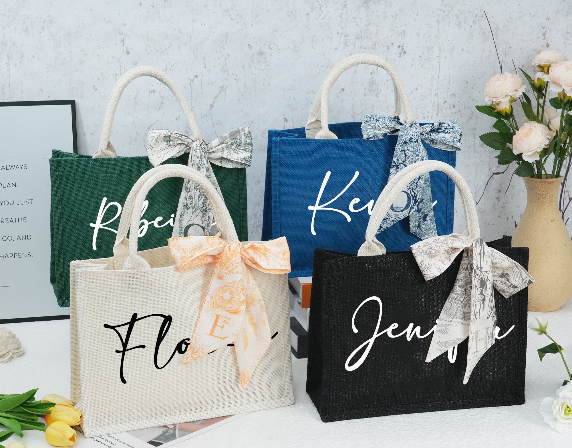 Personalized Tote Bags With Names,bridesmaids Burlap Gift Bags,beach ...