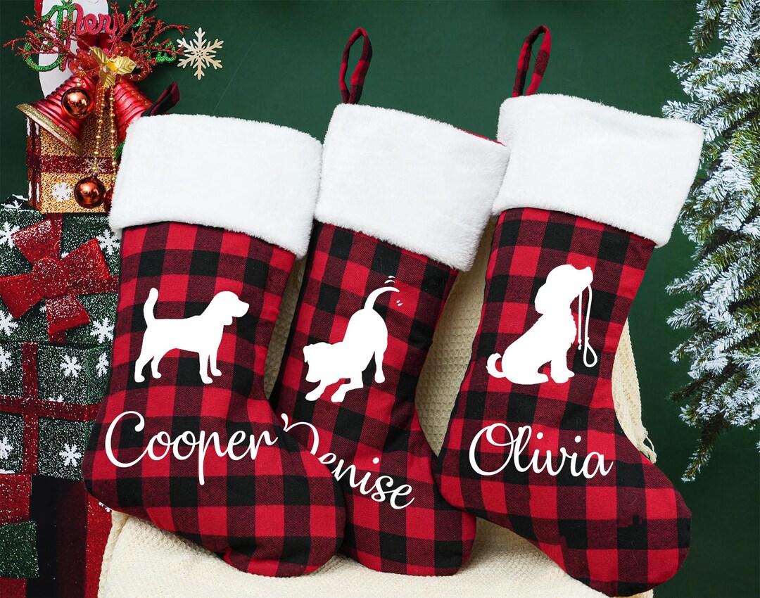 Personalized Pet Stockings,plaid Dog Paw Stocking,christmas Stocking ...