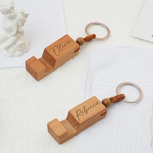 Wooden Mobile Phone Holder Keychain,wooden Creative Cute Portable Pift ...