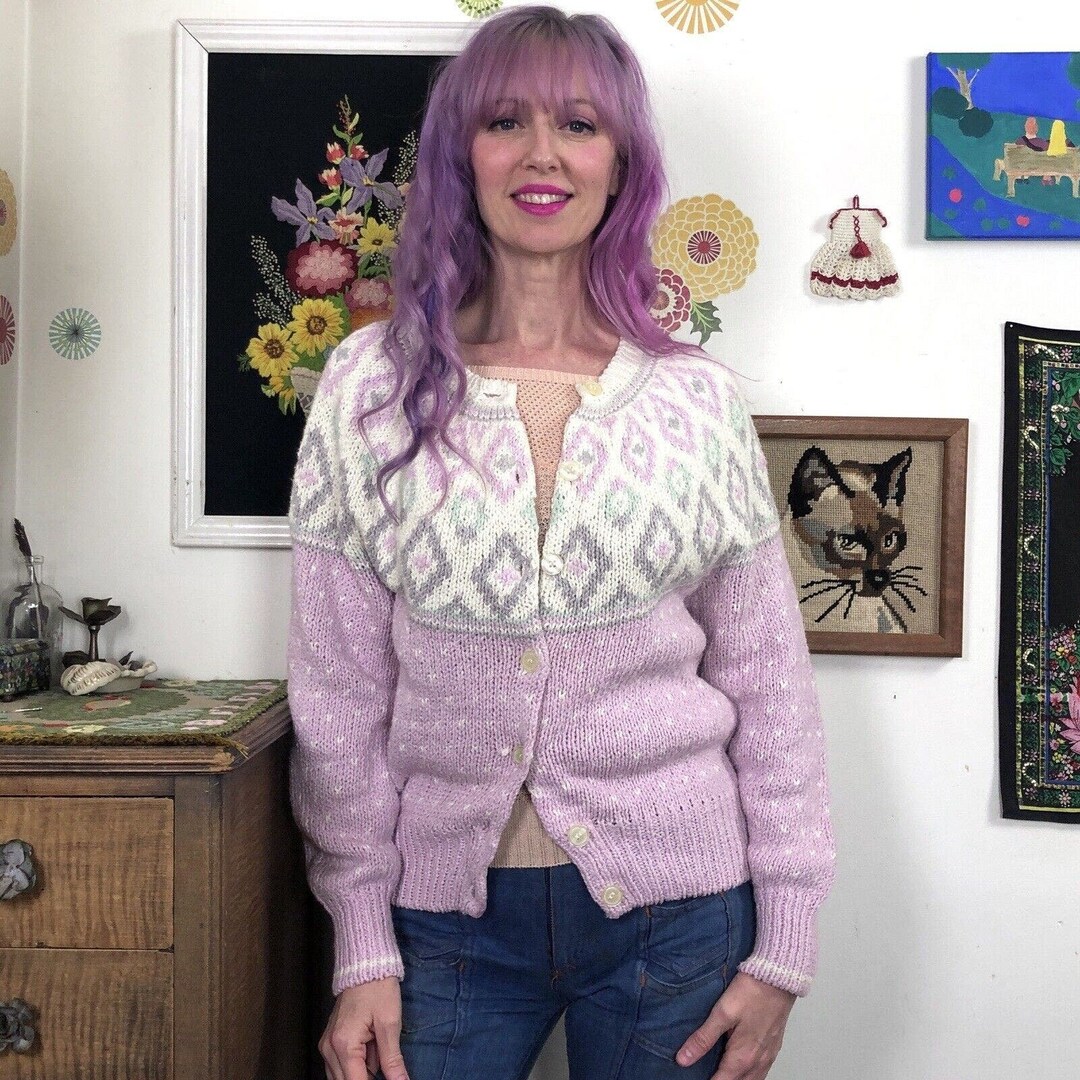Vintage Pastel Pink Fair Isle Cardigan, 1980s Button Front Deadstock ...