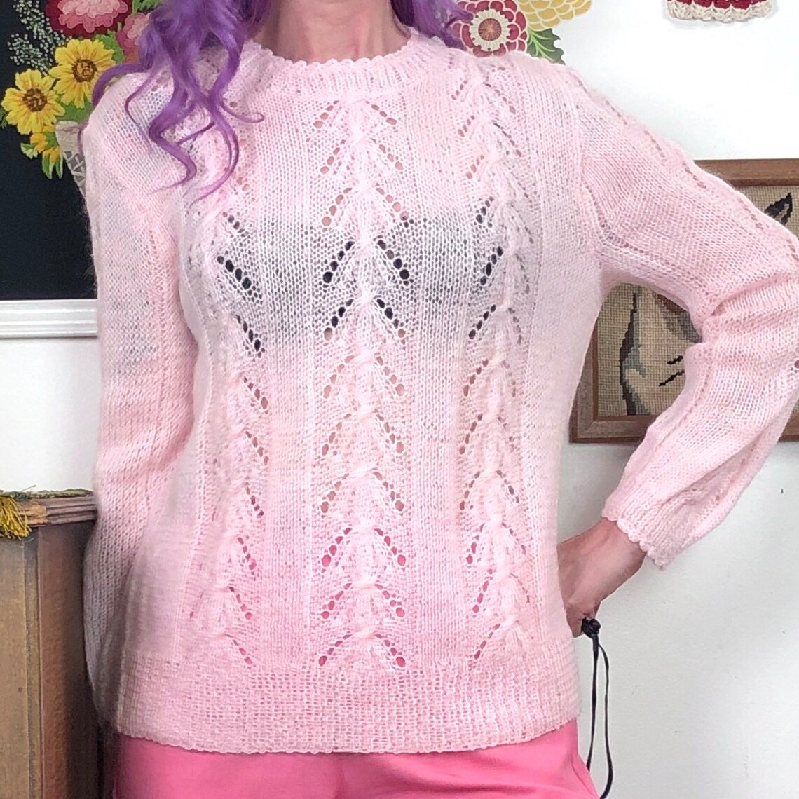 Vintage Pink Mohair Sweater Open Knit Cottagecore - Etsy