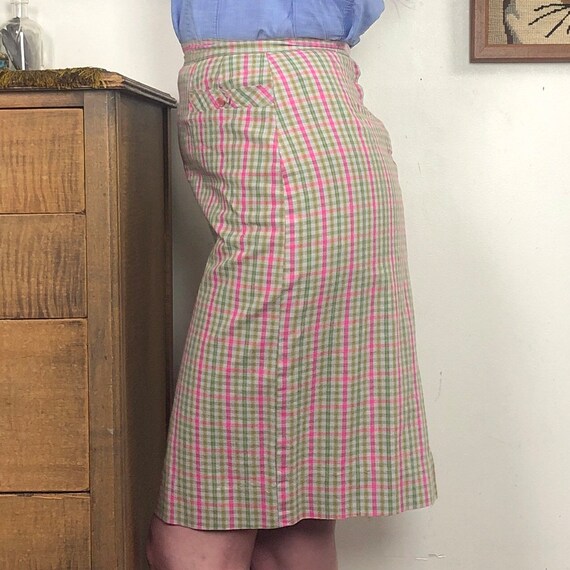 Vintage Pastel Plaid Skirt, 1950s Pencil Skirt in Gre… - Gem