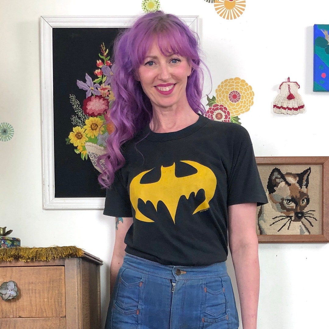 Vintage Bootleg Batman T-shirt, Black Tee With Yellow Bat Graphic, Tee ...