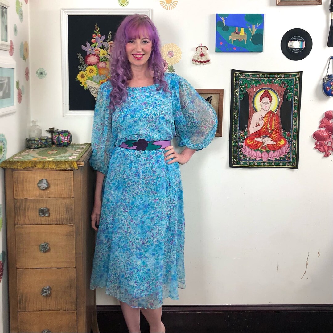 Vintage Blue Floral Chiffon Dress, 1960s Nat Kaplan Day Dress Sz S - Etsy