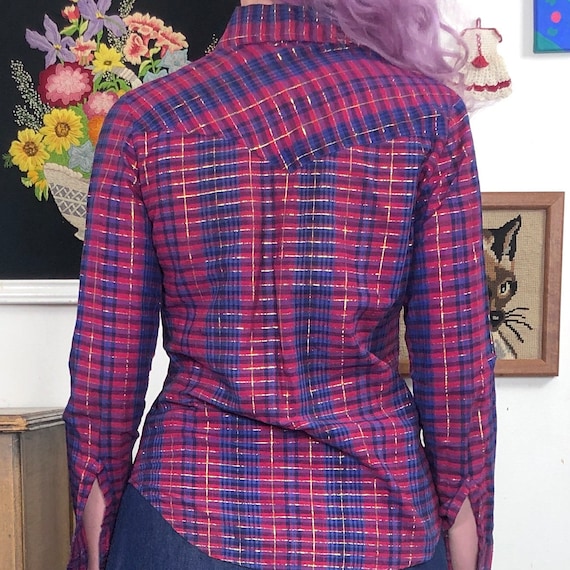 Vintage Indian Cotton Plaid Shirt, 1970s Red and Blue… - Gem