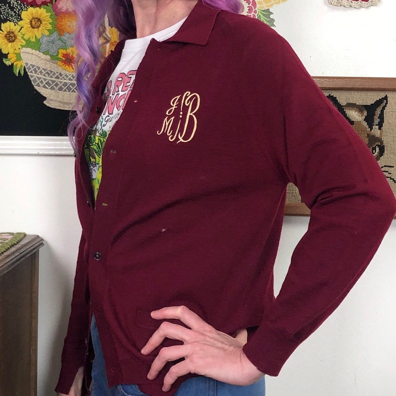 Vintage Mens Grunge Cardigan 1960s Distressed Burgundy - Etsy