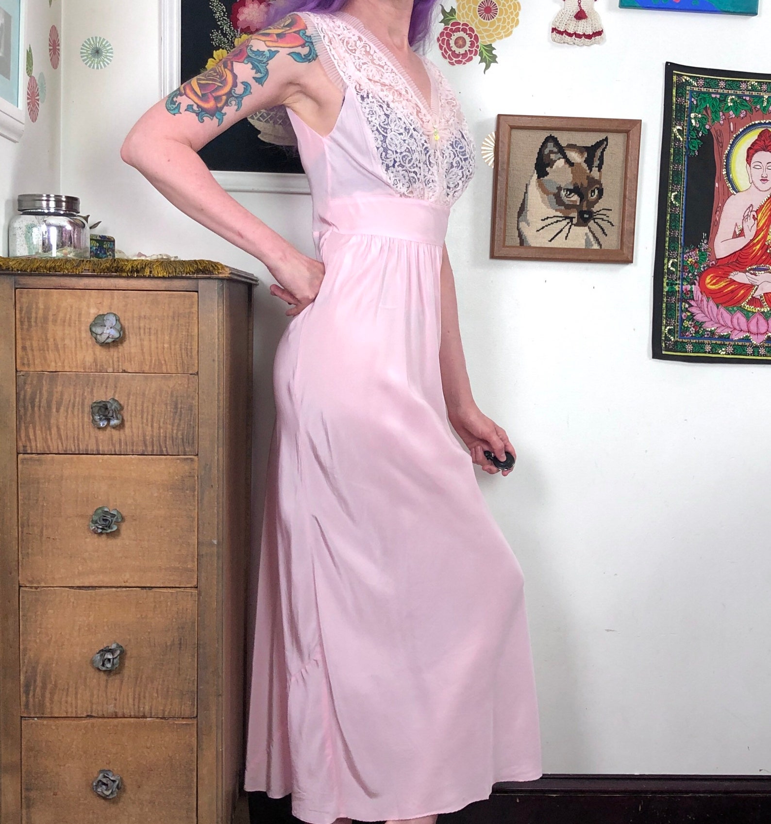 Vintage Pink Lace Nightgown 1940s Rayon Nightie With Pink - Etsy