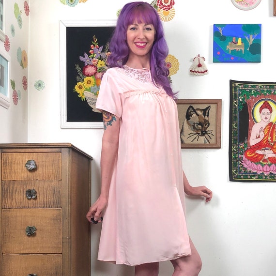 Vintage Rayon Nightgown, 1940s Blush Pink Nightie wit… - Gem Vintage Rayon Nightgown, 1940s Blush Pink Nightie wit… - Gem