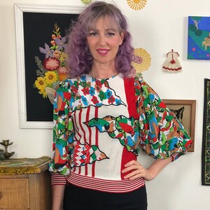 Vintage Diane Freis Blouse, 1980s Bohemian Maximalist Top With Balloon ...