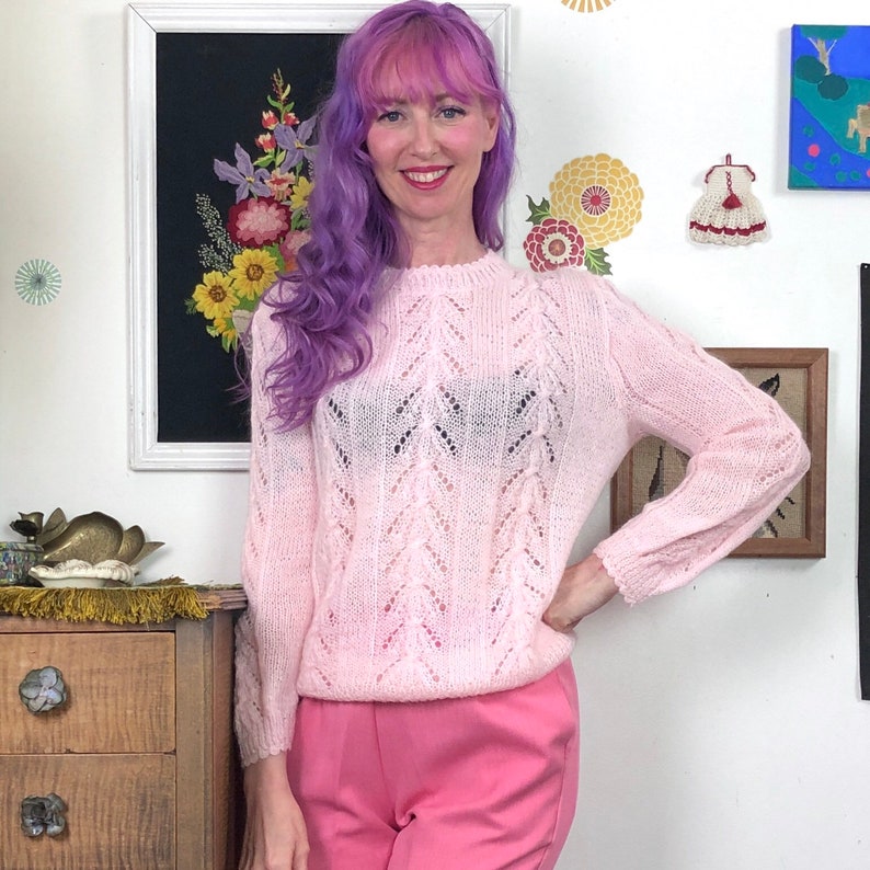 Vintage Pink Mohair Sweater Open Knit Cottagecore - Etsy