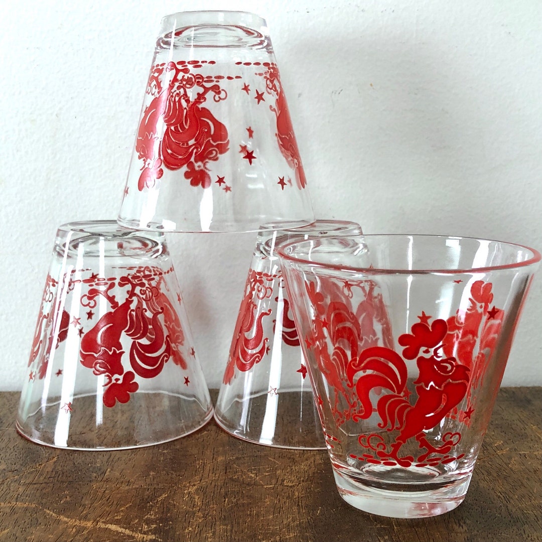 Vintage Hazel Atlas Large Shot Glasses, Set of 4 Red Rooster Mid ...