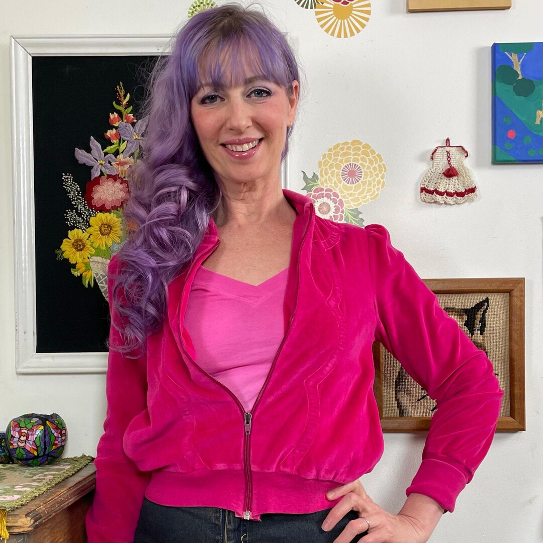 Vintage Hot Pink Velour Jacket, 1970s Fuchsia Zip Front Sweatshirt ...