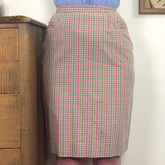 Vintage Pastel Plaid Skirt, 1950s Pencil Skirt in Gre… - Gem