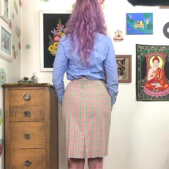 Vintage Pastel Plaid Skirt, 1950s Pencil Skirt in Gre… - Gem