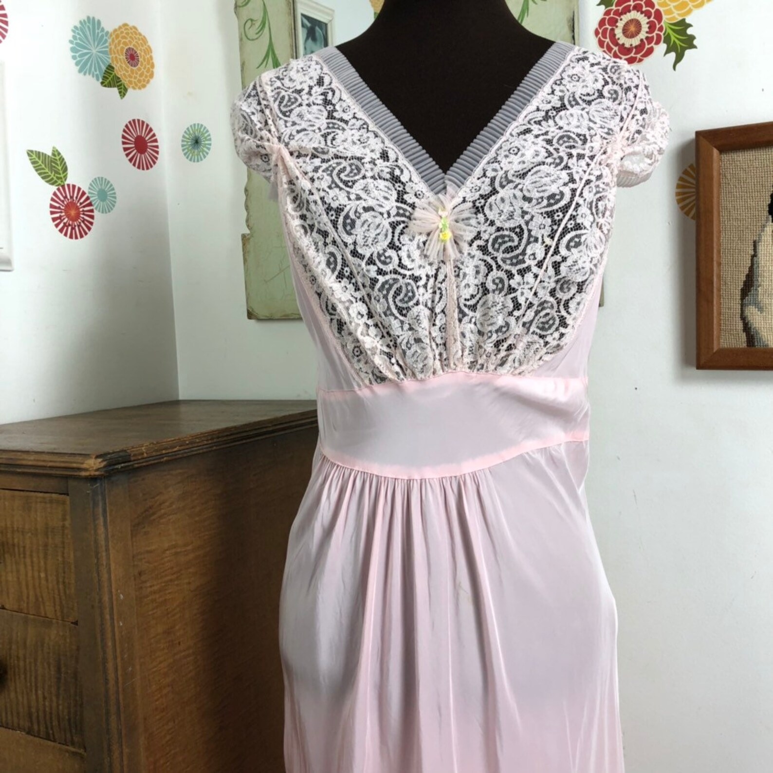Vintage Pink Lace Nightgown 1940s Rayon Nightie With Pink | Etsy