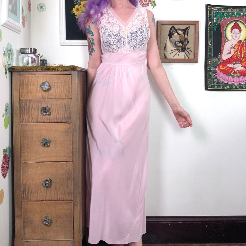 Vintage Pink Lace Nightgown 1940s Rayon Nightie With Pink - Etsy