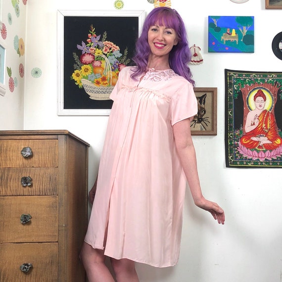 Vintage Rayon Nightgown, 1940s Blush Pink Nightie wit… - Gem Vintage Rayon Nightgown, 1940s Blush Pink Nightie wit… - Gem