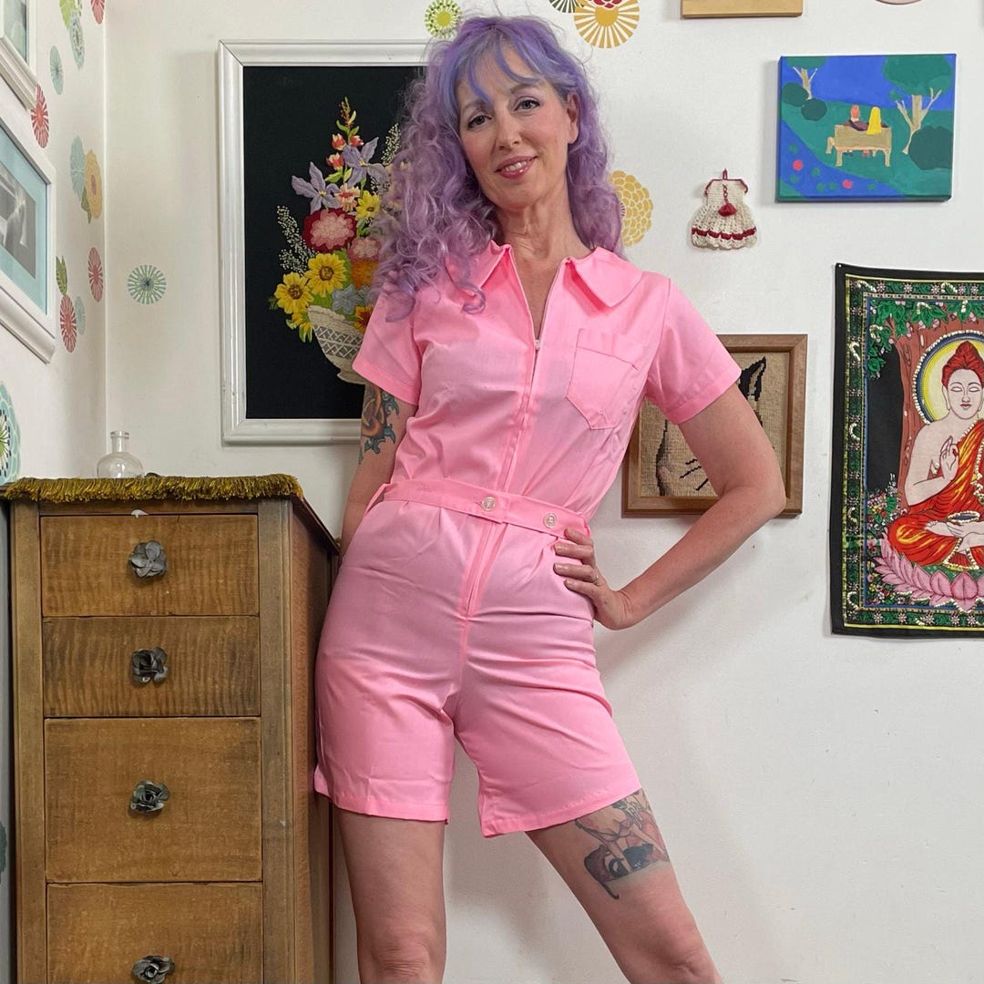 Vintage Pink Gym Suit, 1960s Romper With Belt, New Old Stock Playsuit ...