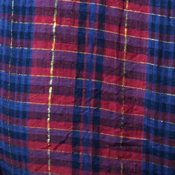 Vintage Indian Cotton Plaid Shirt, 1970s Red and Blue… - Gem