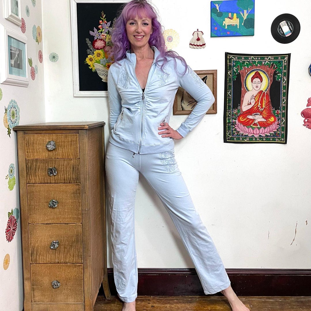 Vintage Vertigo Track Suit, Y2k Baby Blue Stretch Knit Pants & Jacket ...