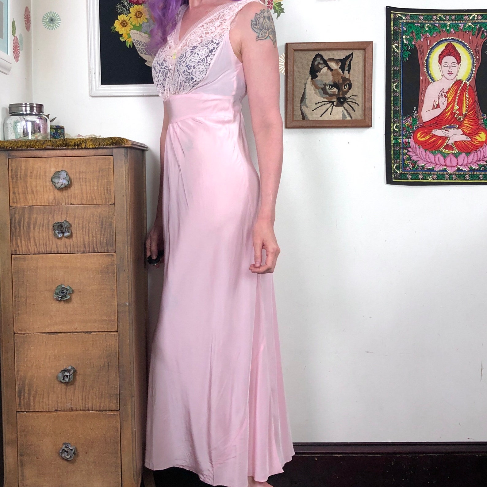 Vintage Pink Lace Nightgown 1940s Rayon Nightie With Pink - Etsy