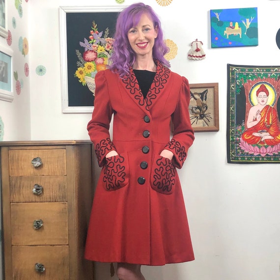 Vintage Red Princess Coat 1980s Red Wool Coat With Black - Etsy