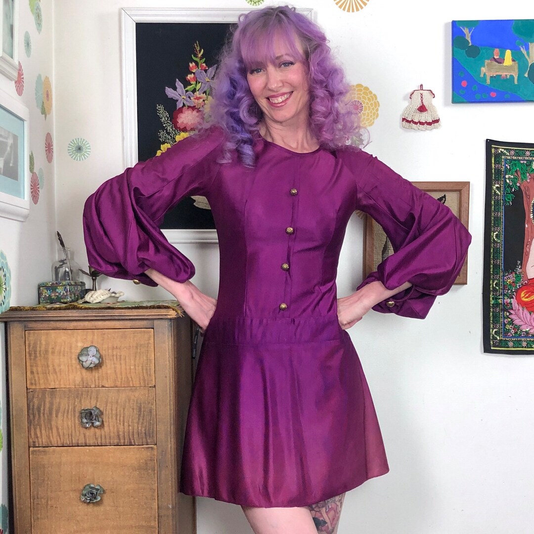 Vintage Micro Mini Dress With Balloon Sleeves, 1960s Raspberry Mini ...