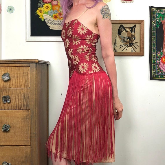 Vintage Fredericks of Hollywood Lace and Fringe Dress… - Gem
