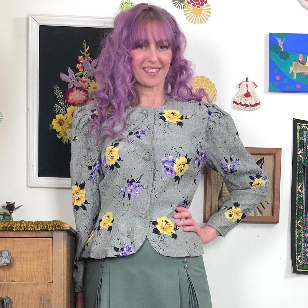 Vintage Rose Print Suit Jacket, 1980s Silk Evening Blazer With ...