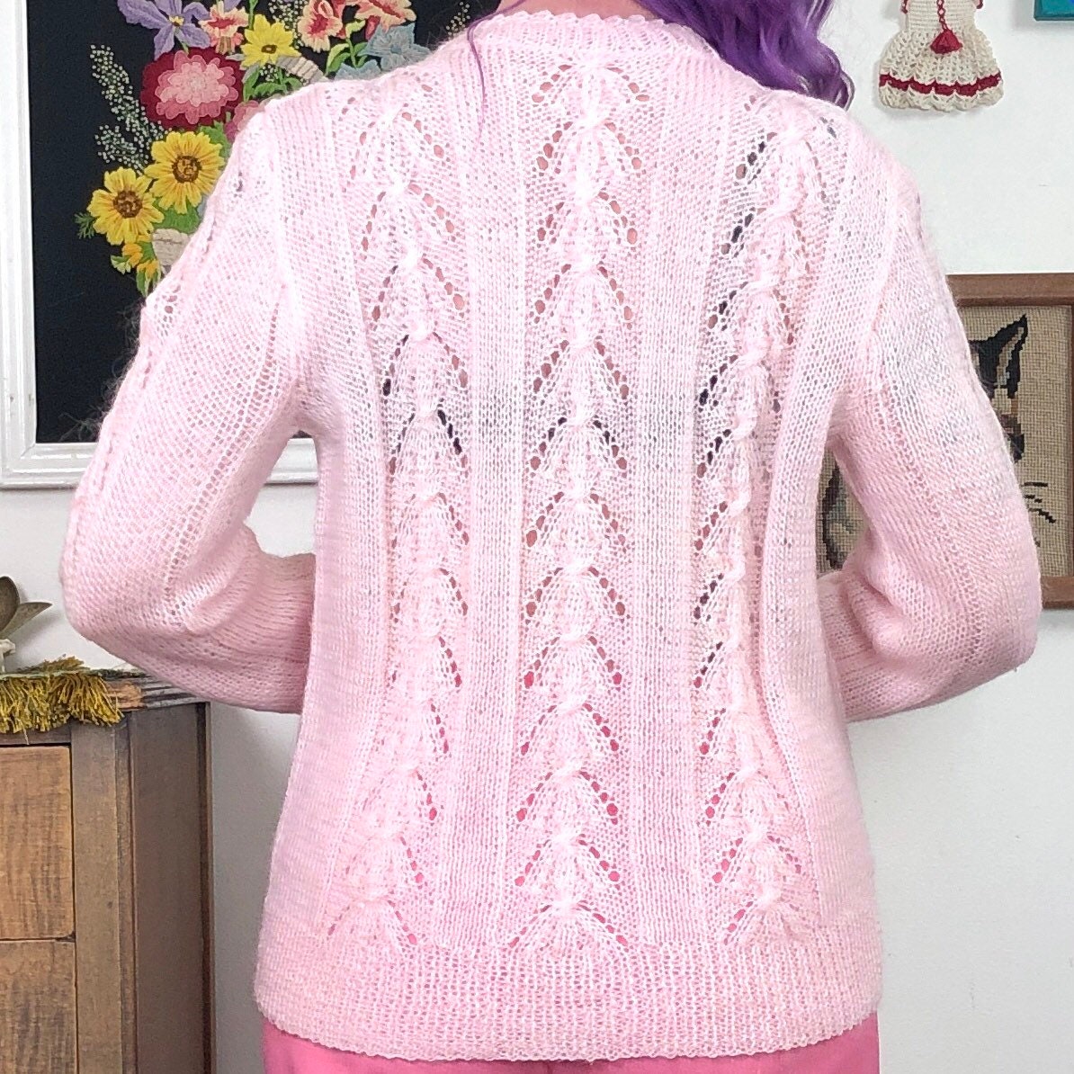 Vintage Pink Mohair Sweater Open Knit Cottagecore - Etsy