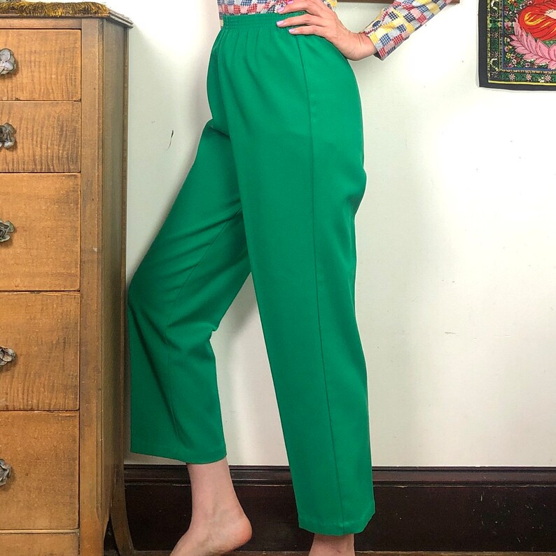 Vintage Emerald Green Double Knit Polyester Pants With Elastic - Etsy