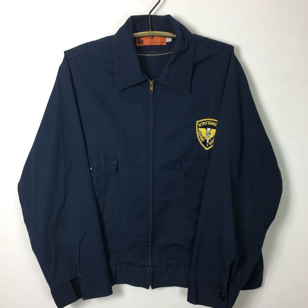 Vintage Uniform Jacket, 80s Blue Canvas Zip Front Workwear Windbreaker ...