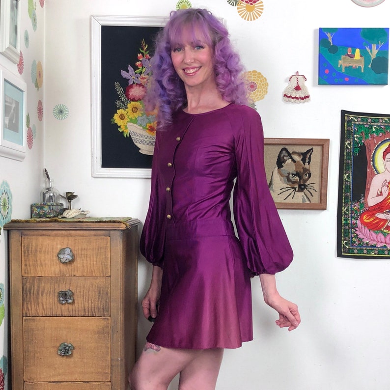 Vintage Micro Mini Dress With Balloon Sleeves 1960s Raspberry - Etsy