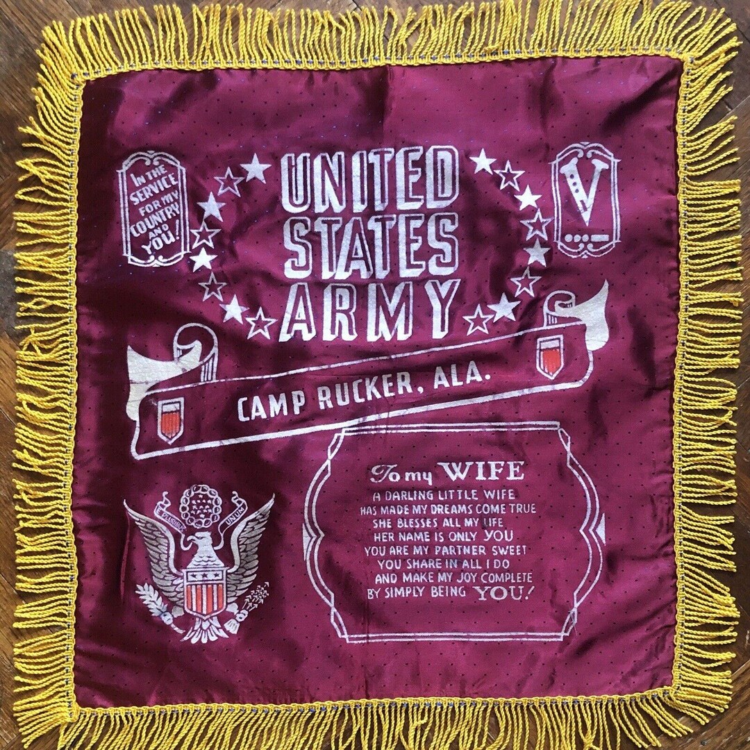 Vintage US Army Pillowcase, 1940s Camp Rucker Wife Souvenir Pillow Case ...