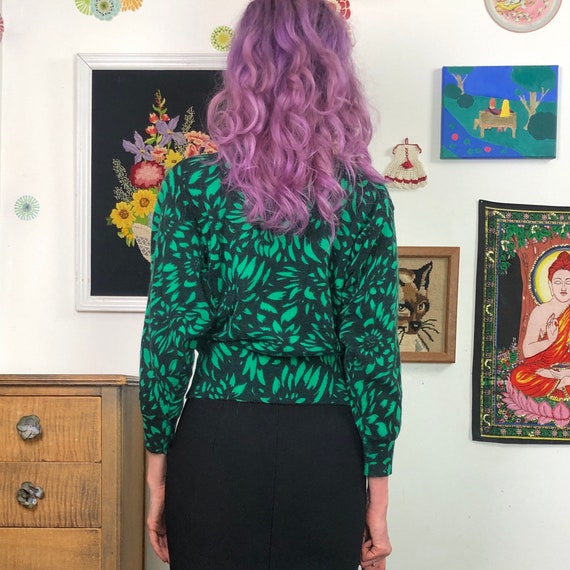 Vintage Green Floral Cropped Sweater 1980s Green And B… Gem