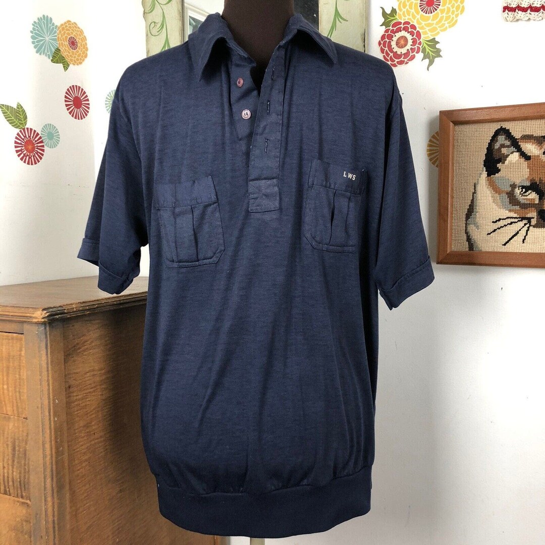 Vintage Golf Shirt, 1980s Tissue Thin Navy Blue Polo Shirt With Pockets ...