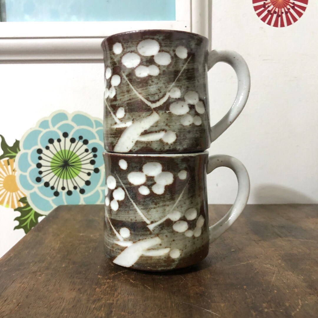 Vintage Stoneware Flower Mugs, 1970s Pair of Flower Imprint Coffee Cups ...