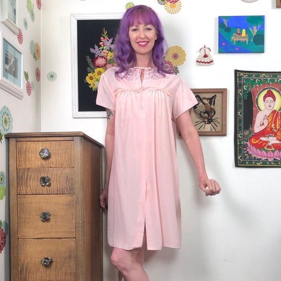 Vintage Rayon Nightgown, 1940s Blush Pink Nightie wit… - Gem Vintage Rayon Nightgown, 1940s Blush Pink Nightie wit… - Gem