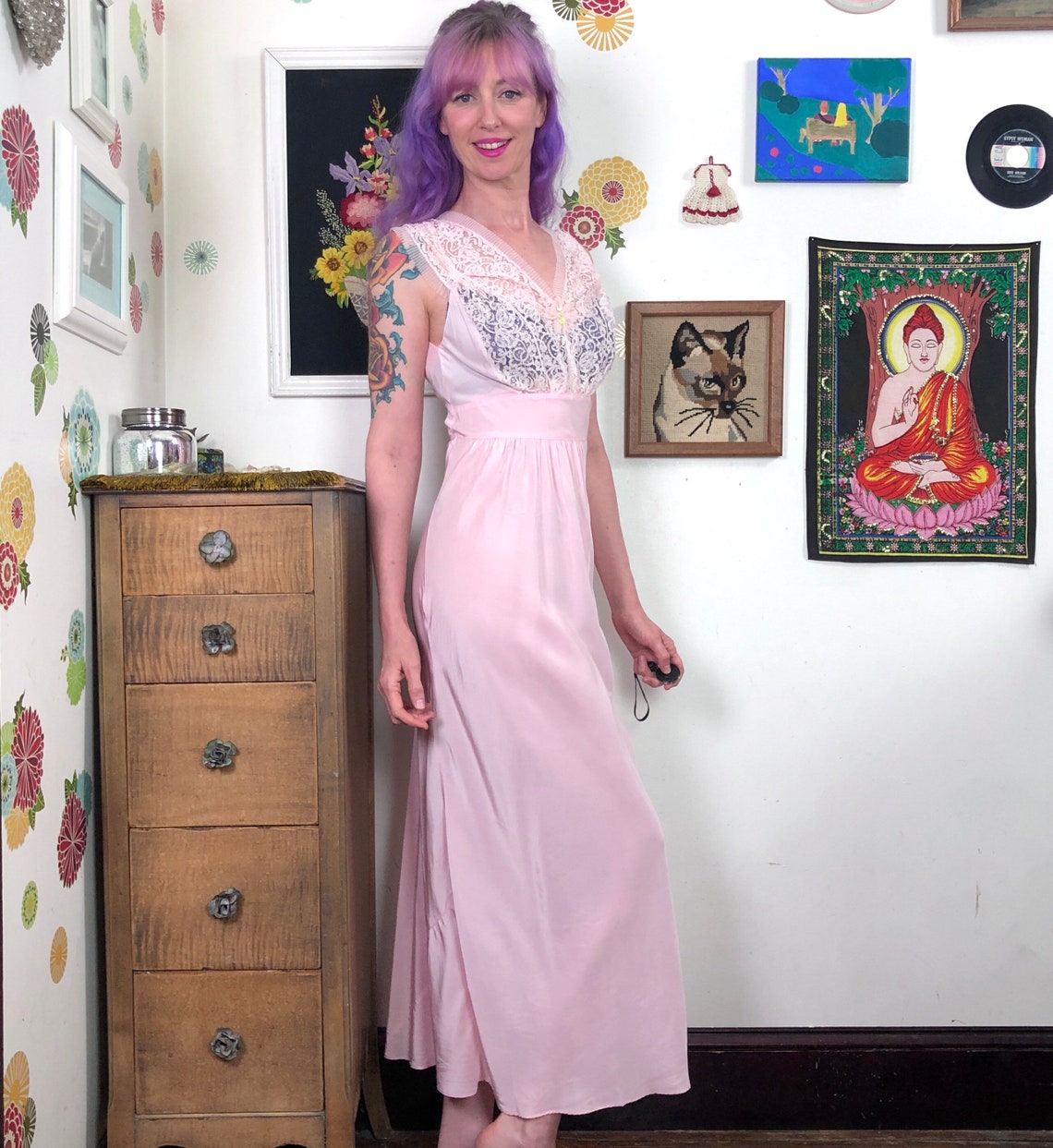 Vintage Pink Lace Nightgown 1940s Rayon Nightie With Pink - Etsy