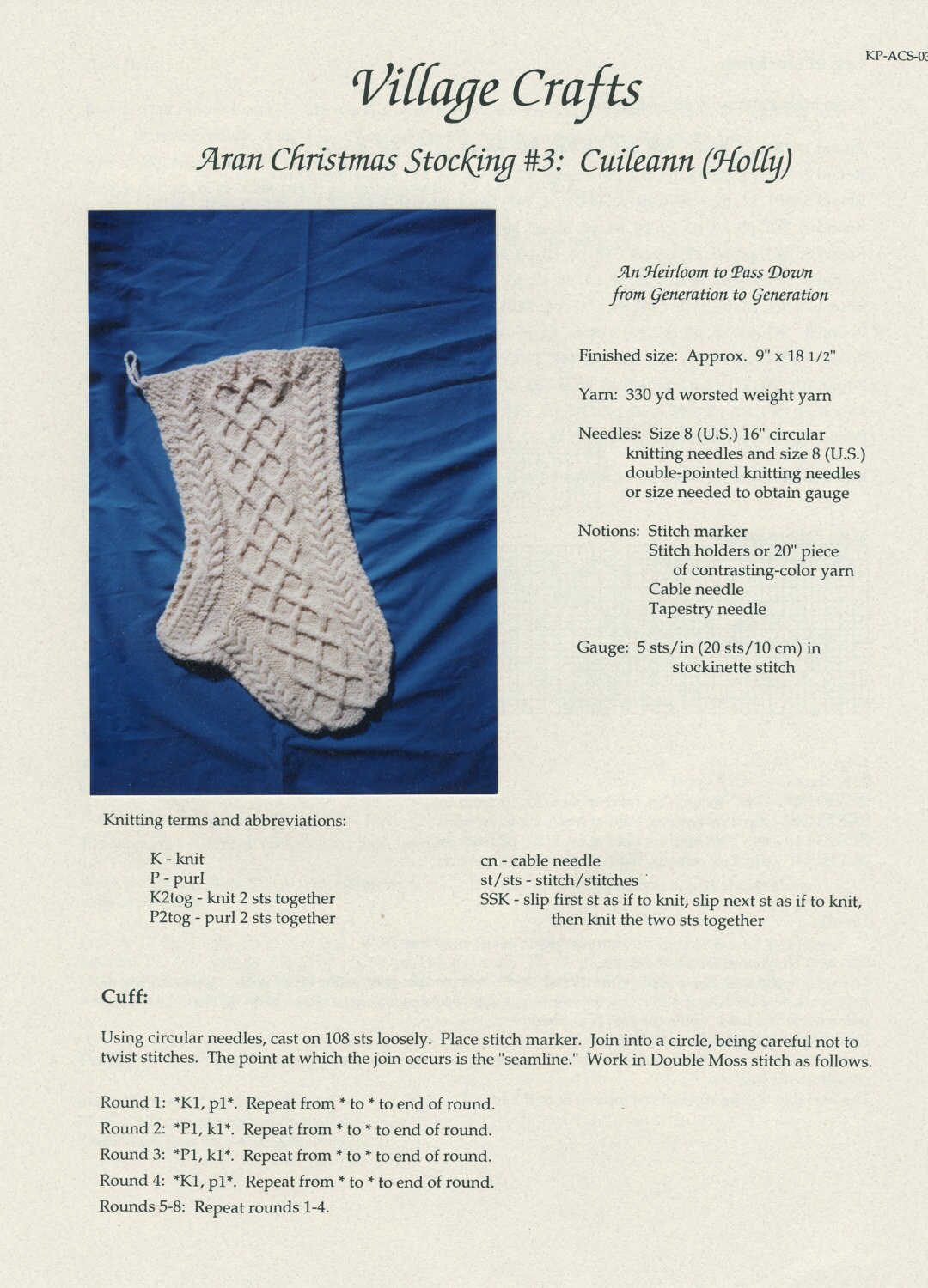 Aran Christmas Stocking Knitting Pattern - Cuileann (holly) (PDF ...