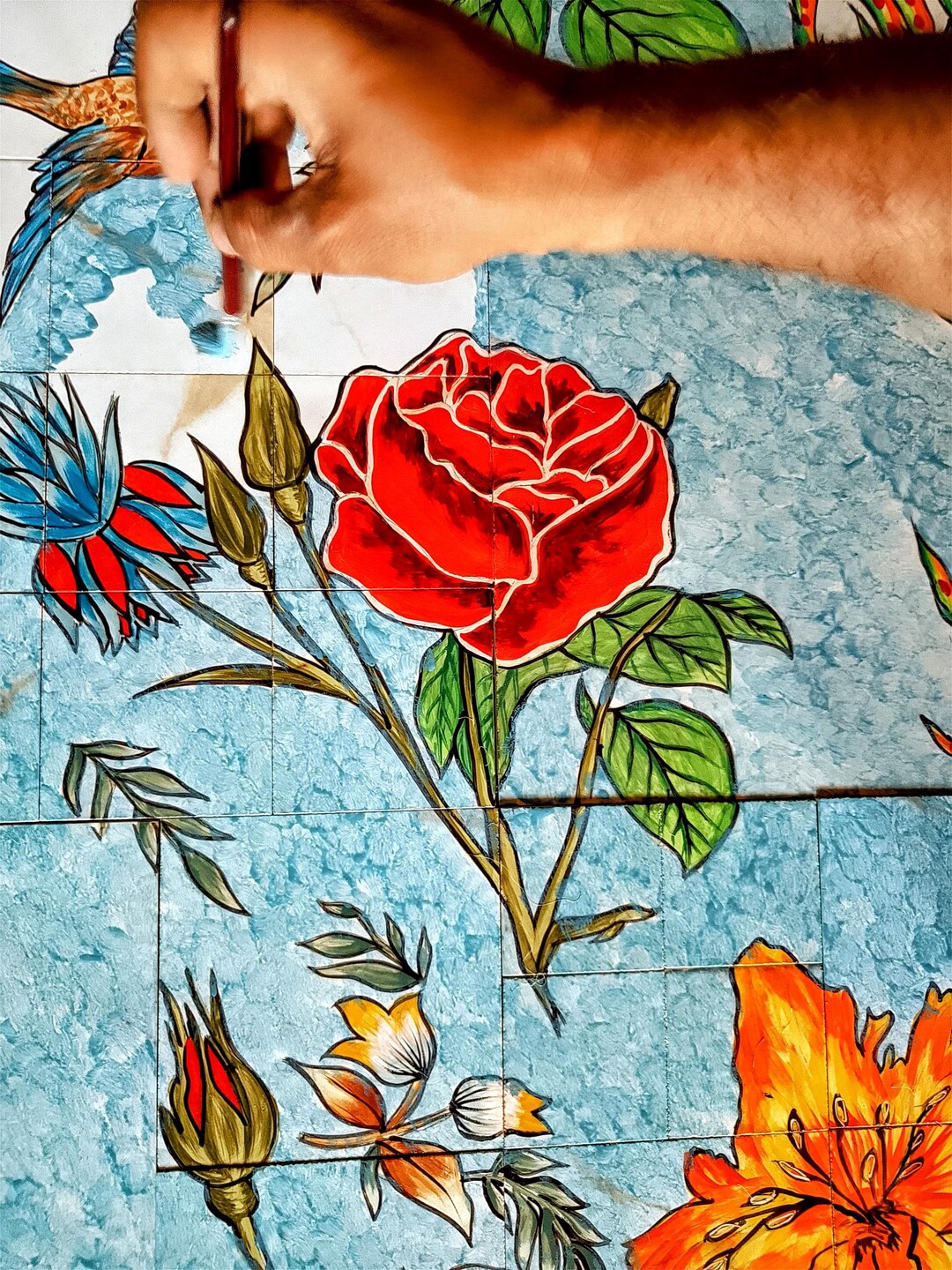 Hand-painted Phoenix Panel 6x6 Feet Ceramic Wall Art Majestic Simurgh ...