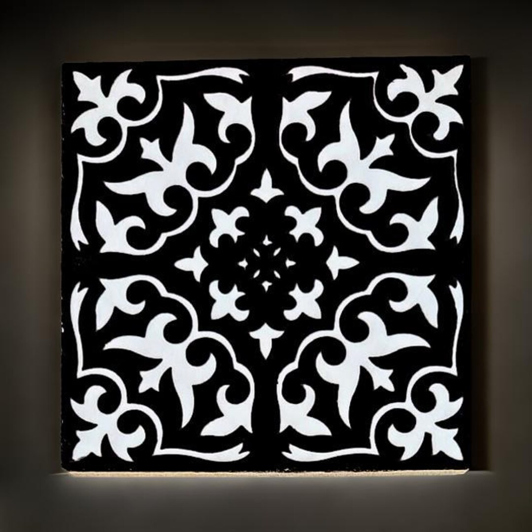 Geometric Pattern Design Hand Painted Tile | 4x4 Inch Black & White ...