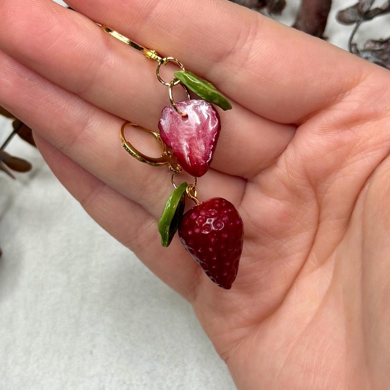 Strawberry Earrings - Etsy