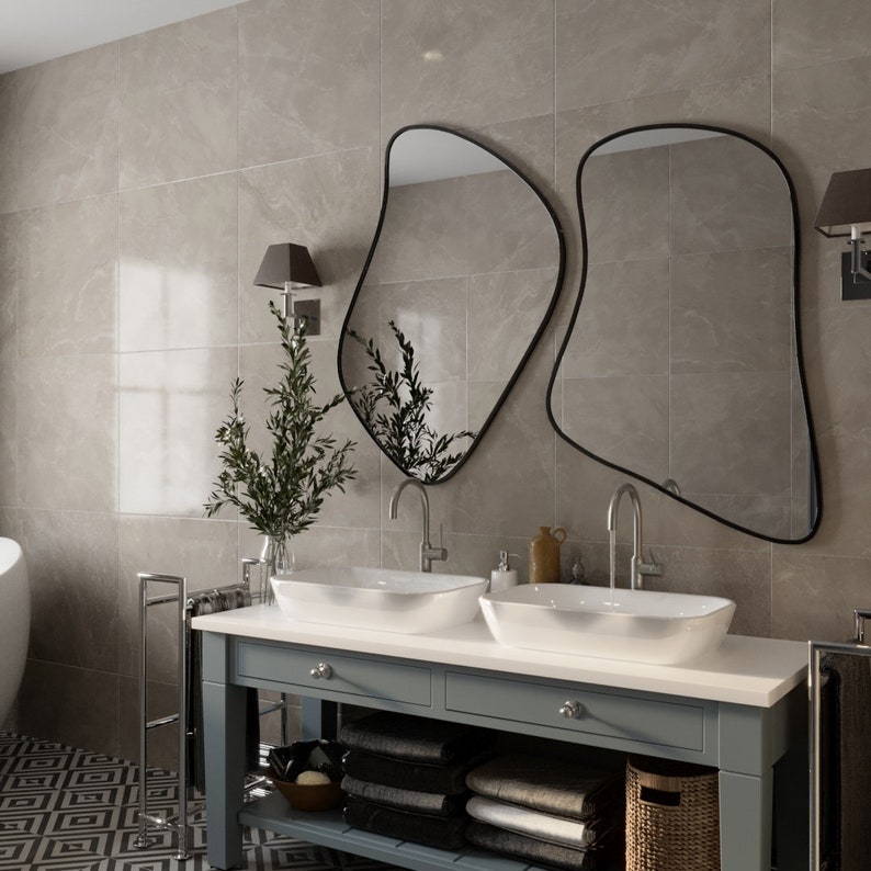 Black Asymmetrical Mirror Gold Framed Bathroom Wall Mirror Shaped Large ...