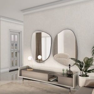 Set of Asymmetrical Mirror Bathroom Irregular Wall Mirror Shaped Large ...