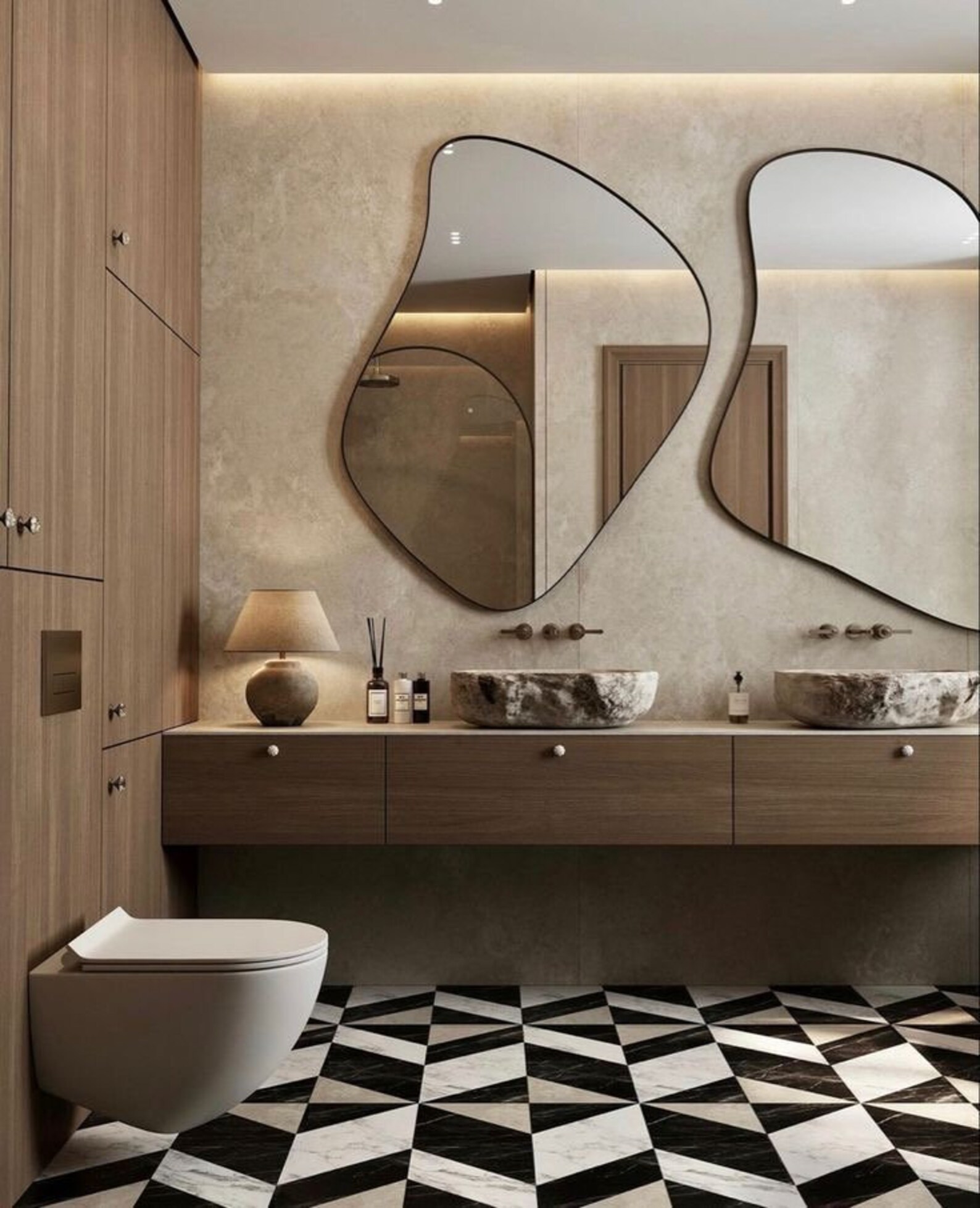 Black Asymmetrical Mirror Gold Framed Bathroom Wall Mirror Shaped Large ...